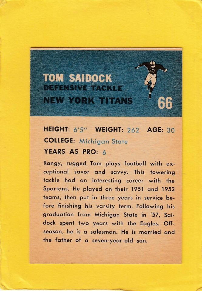1962 Fleer #66 Tom Saidock EX+ Excellent+ #24260 | eBay