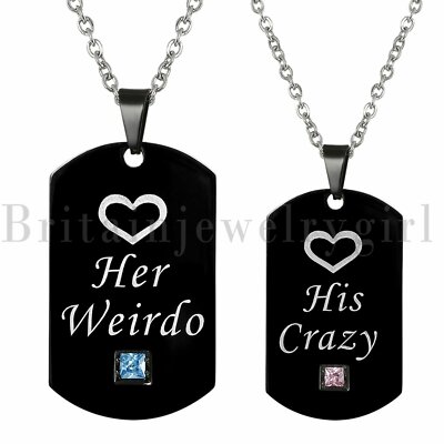 His Crazy Her Weirdo Tag Pendant Stainless Steel Couple Necklace for ...