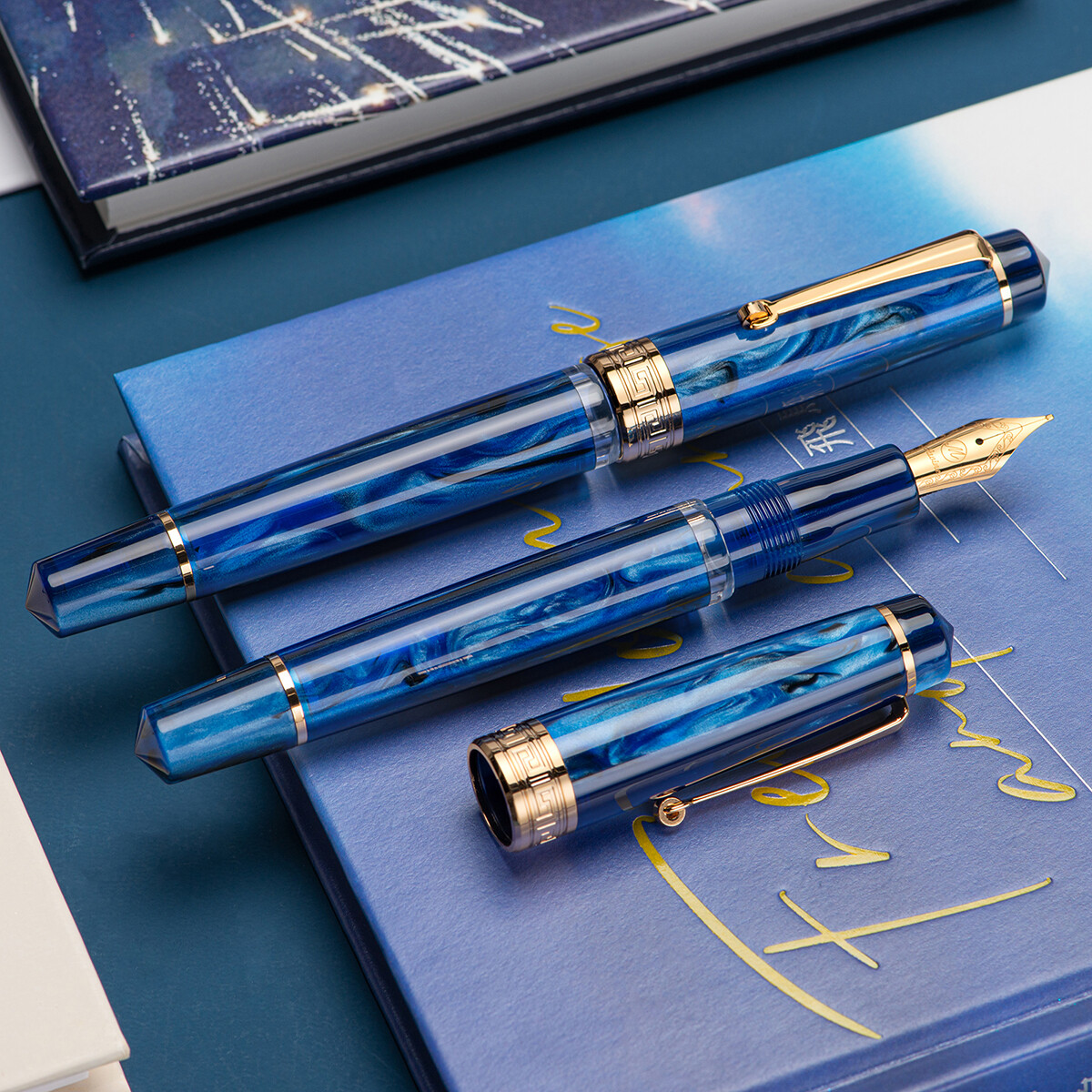 Asvine P20 Piston Fountain Pen Galaxy Blue Resin EF/F/M Nib Writing Pen ...