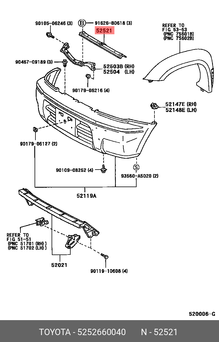 Original retainer, front bumper, lower no.1, 5252660040 for TOYOTA ...