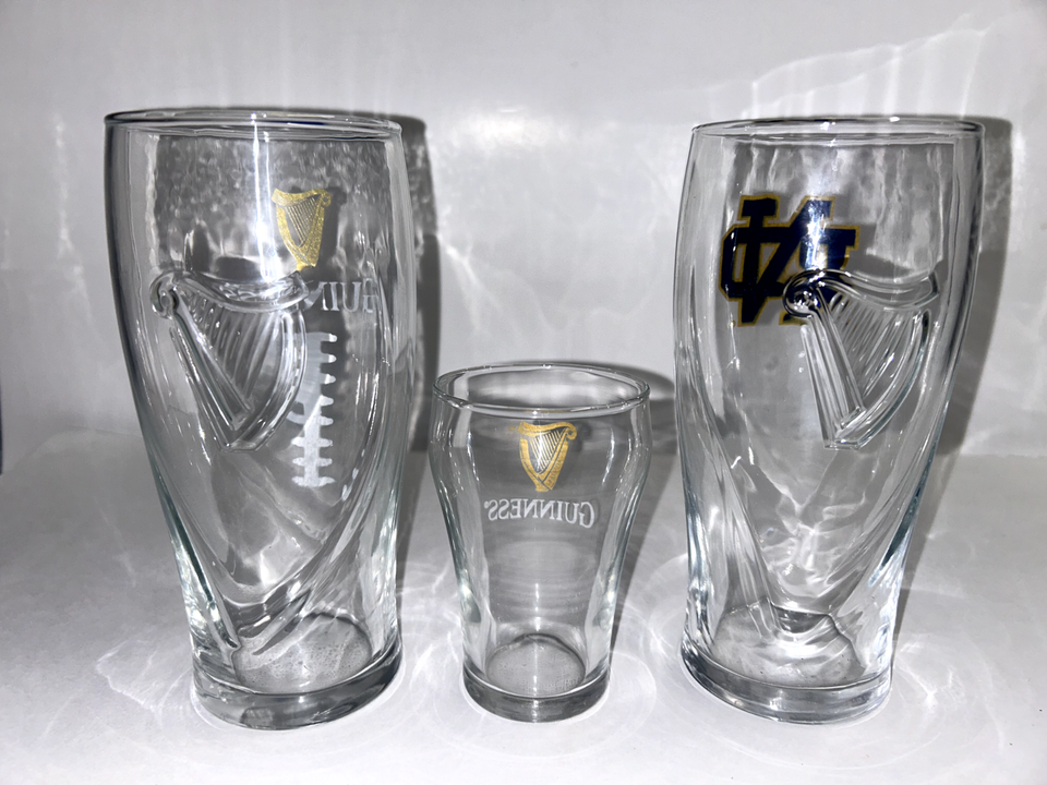 Rare Guinness Beer Glass Lot 3 Different Notre Dame + Mini + Football ...