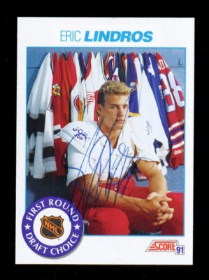 1991 SCORE #329 ERIC LINDROS AUTOGRAPHED PERIOD SIGNED HALL OF FAME ...