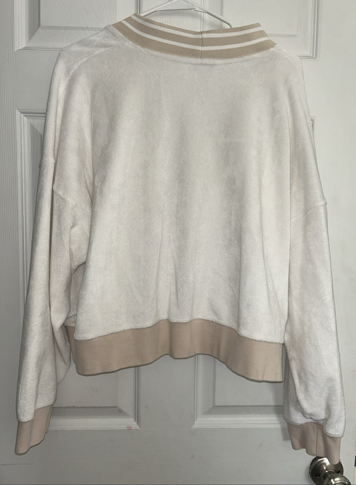 Joy Lab Terry Cardigan Sweater Women’s White Midweight Long V-Neck Top ...