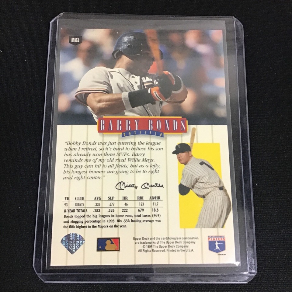 1994 Upper Deck Barry Bonds 1994 Mickey Mantle Long Shots SF Giants MM3 ...