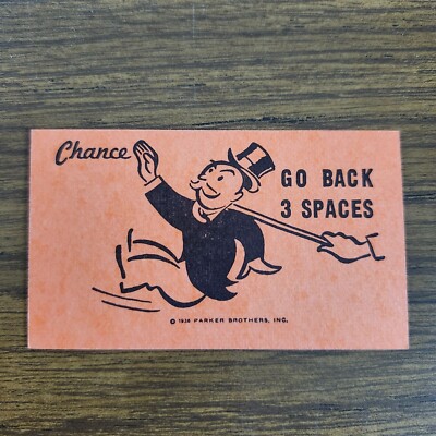 Replacement Go Back 3 Spaces Chance Card For Regular Basic Monopoly | eBay