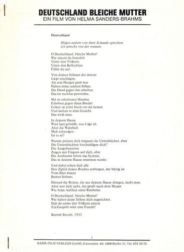 Deutschland Bleiche Mutter - Eva Mattes - Ernst Jacobi - Presseheft ...