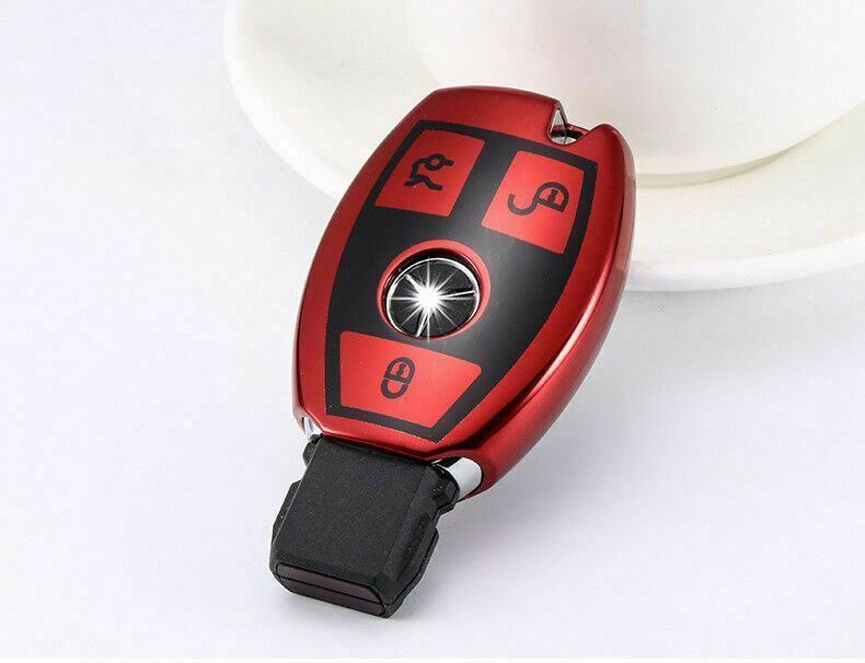 2X Red+Silver TPU Full Covered Smart Key Shell Case For Mercedes Benz A ...