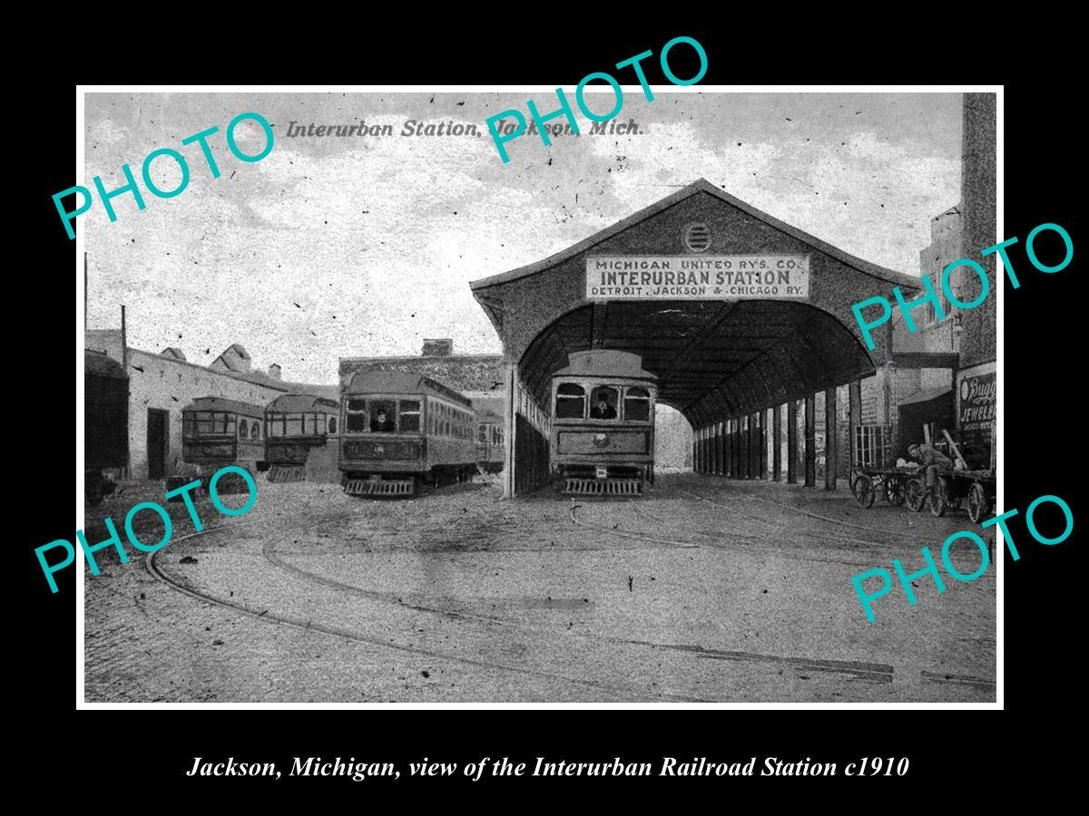 OLD 8x6 HISTORIC PHOTO OF JACKSON MICHIGAN INTERURBAN RAILROAD STATION ...
