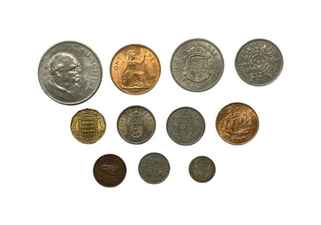 BRITISH PRE DECIMAL COIN SET COLLECTION - CROWN TO FARTHING + ONE POUND ...