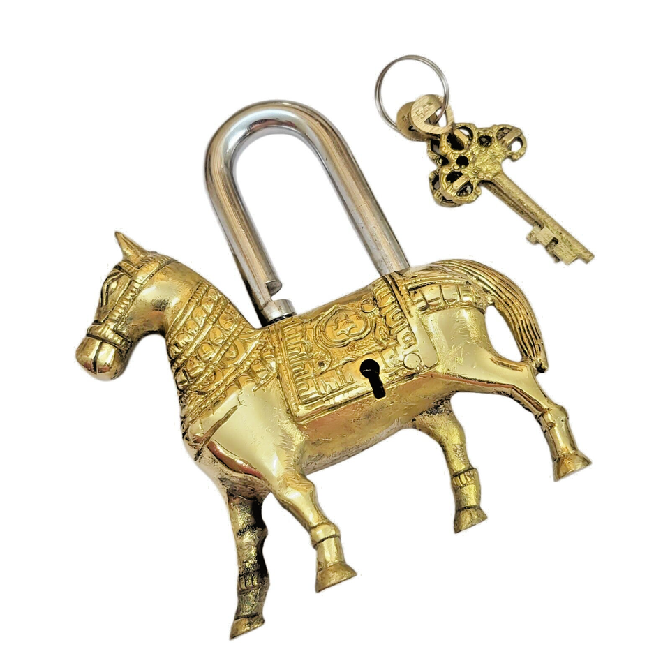Antique Padlock Brass Hand Crafted Working Decorative Horse Shape ...