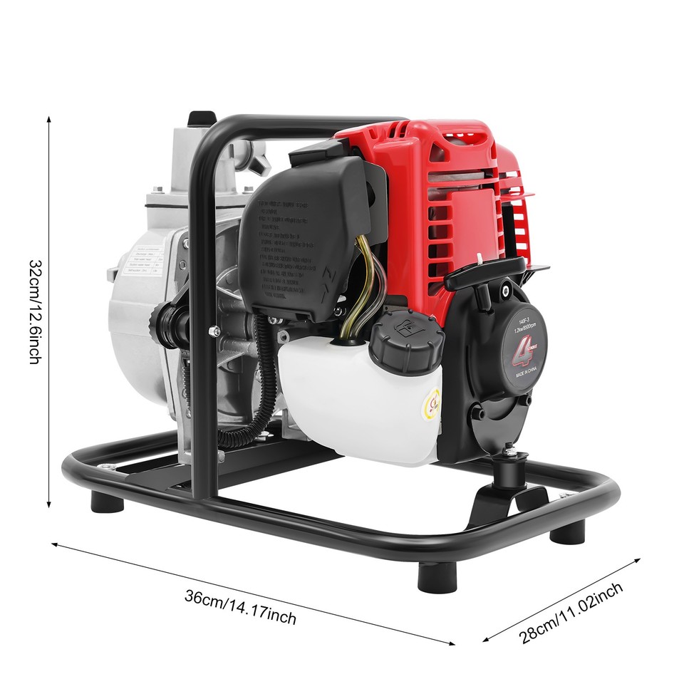 4 Stroke 38CC Gasoline Water Pump 1"Gas-Powered Semi-Trash Water ...