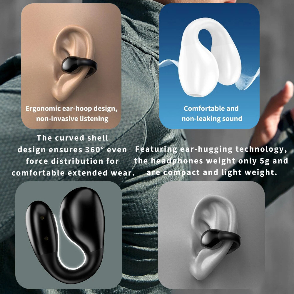 DUDAO Earbuds Ear Clip Bone Conduction Headphones Sport Bluetooth 5.3 ...