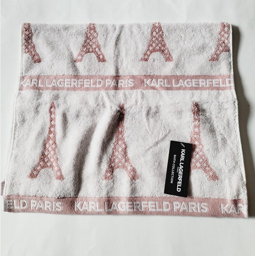 KARL LAGERFELD Cotton Hand Towel Script Logo 16`` x 26`` White Pink ...