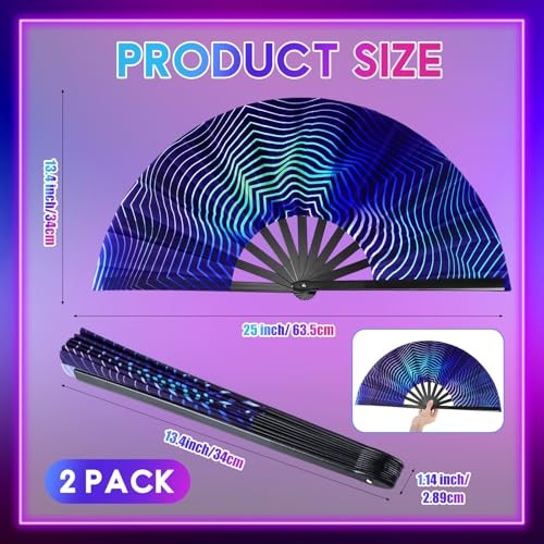 2 Pcs Large Rave Folding Hand Fans for Men Women Festival Fan Illusion ...