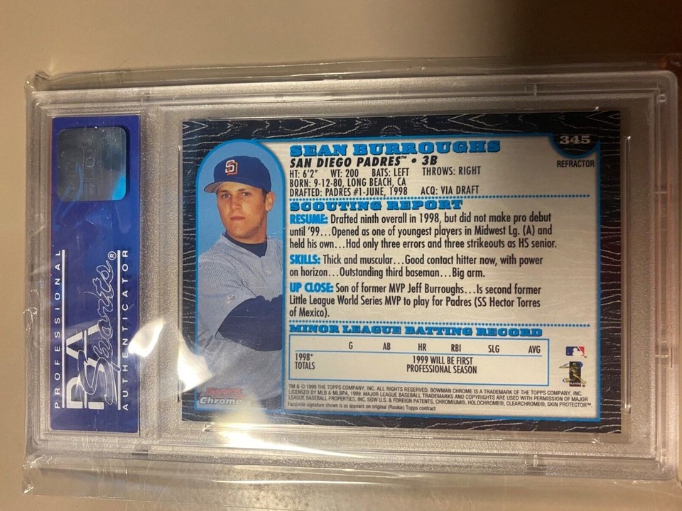 1999 SEAN BURROUGHS PSA 9 BOWMAN CHROME REFRACTOR ROOKIE CARD #345 | eBay