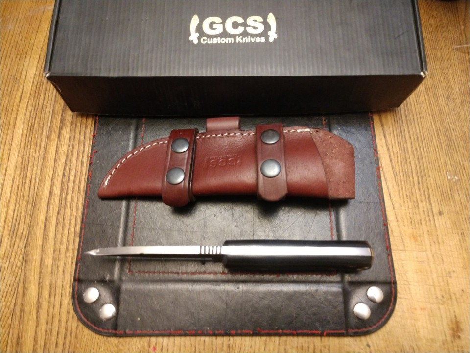 GCS Fixed Blade Knife 4.25" D2 Blade Micarta Handle Leather Sheath USA ...