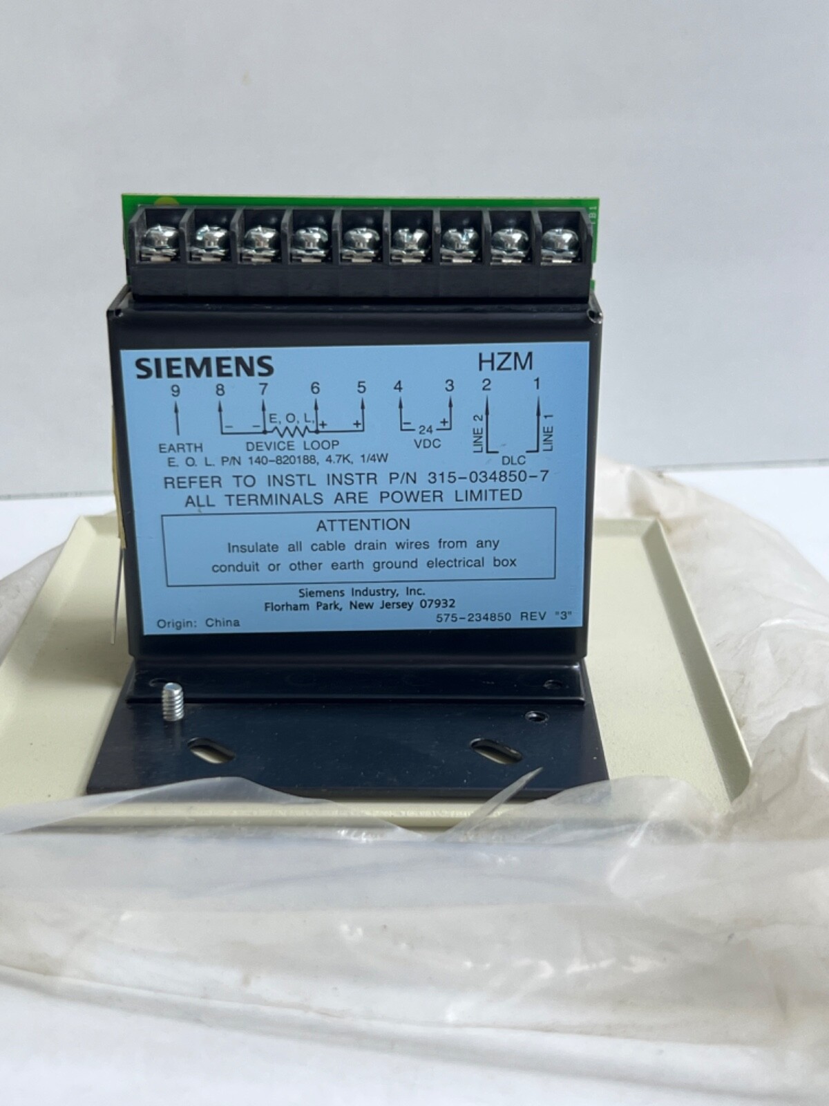 Siemens HZM / 315-034850-7 Conventional Zone Module Fire Alarm Device ...