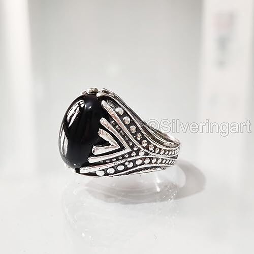 NATURAL BLACK ONYX DECEMBER BIRTHSTONE SOLID 925 SILVER TURKEY SIGNET ...