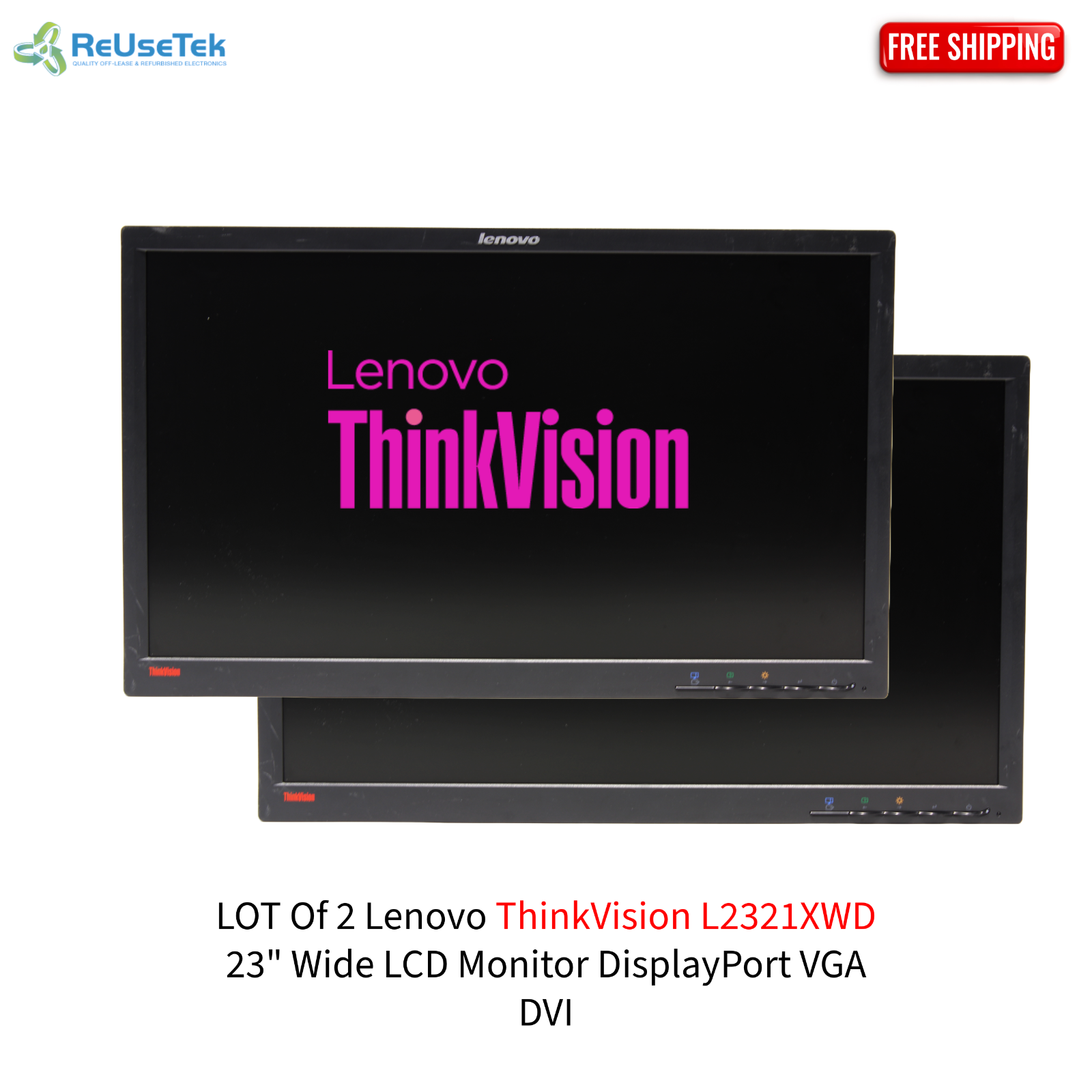 LOT Of 2 Lenovo ThinkVision L2321XWD 23" Wide LCD Monitor DisplayPort ...