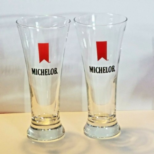 Lot of 2 Michelob Red Ribbon Logo Beer Pilsner Glasses 7 1/4" Tall 10 ...