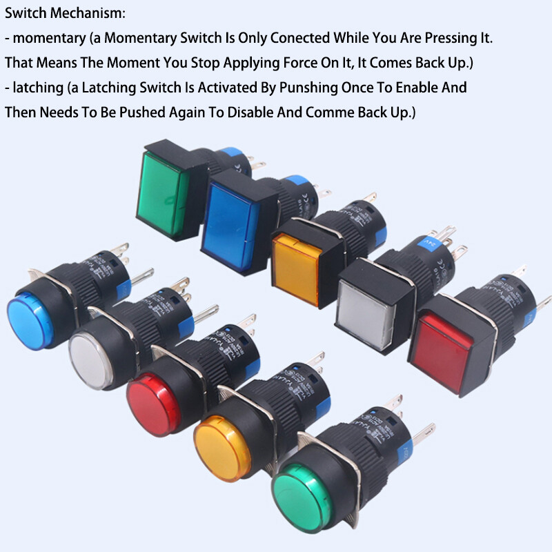 16mm Push Button Switch Momentary Latching ON/OFF 1 NO 1 NC 5A 250V ...