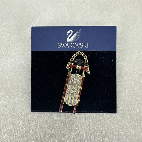 Retired Swarovski Crystal Sled Pin Black Red Gold Christmas Holiday ...