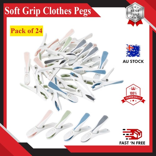 24 Pack Soft Grip Plastic Peg Clothes Pegs Washing Laundry Windproof ...
