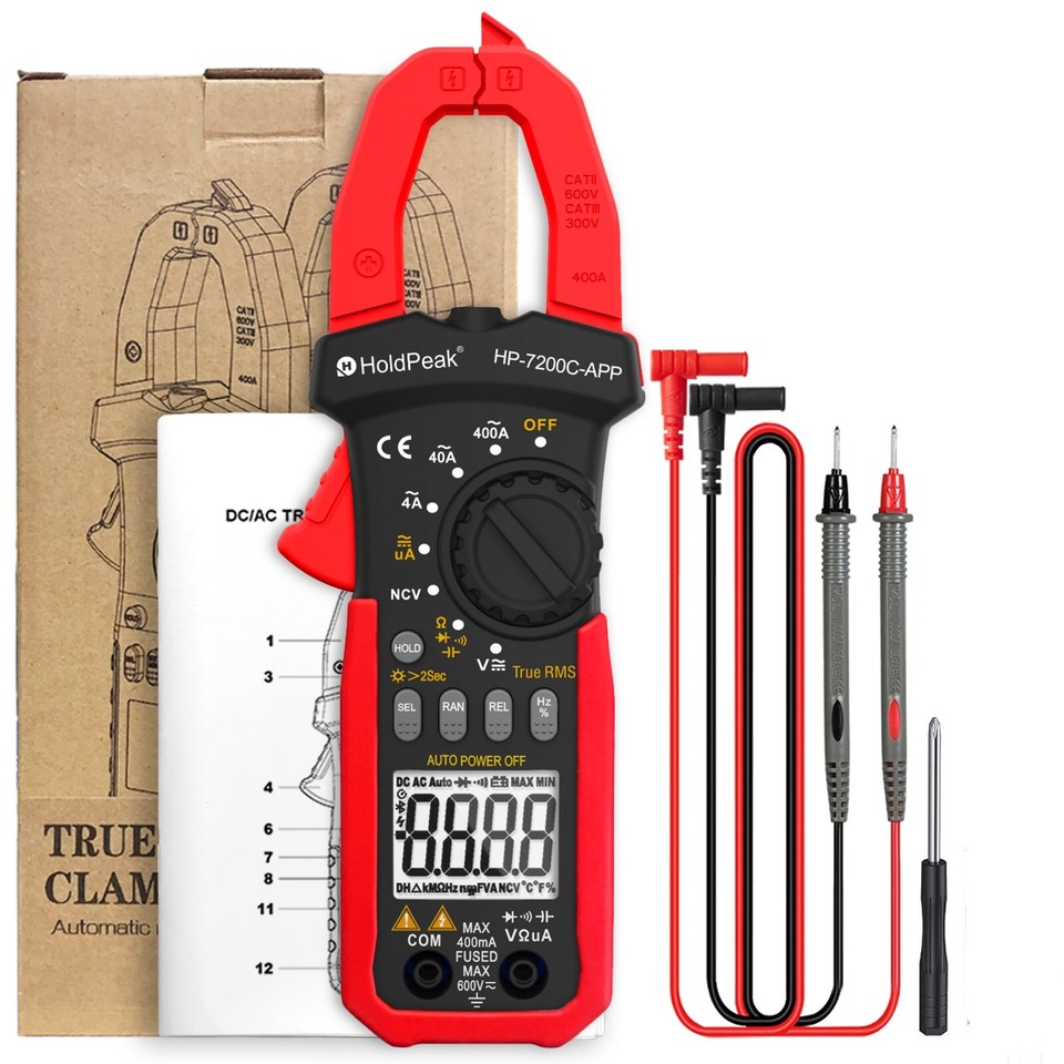 TRMS Digital Clamp Meter Auto Range AC DC Current Amp Volt Ohm NCV ...