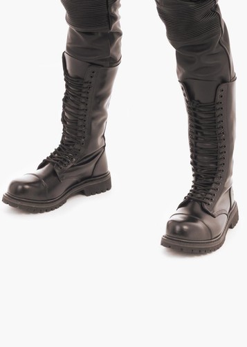 Genuine Leather Mens 20 Hole Long Bovver Boots Black Steel Toe PROWLER ...