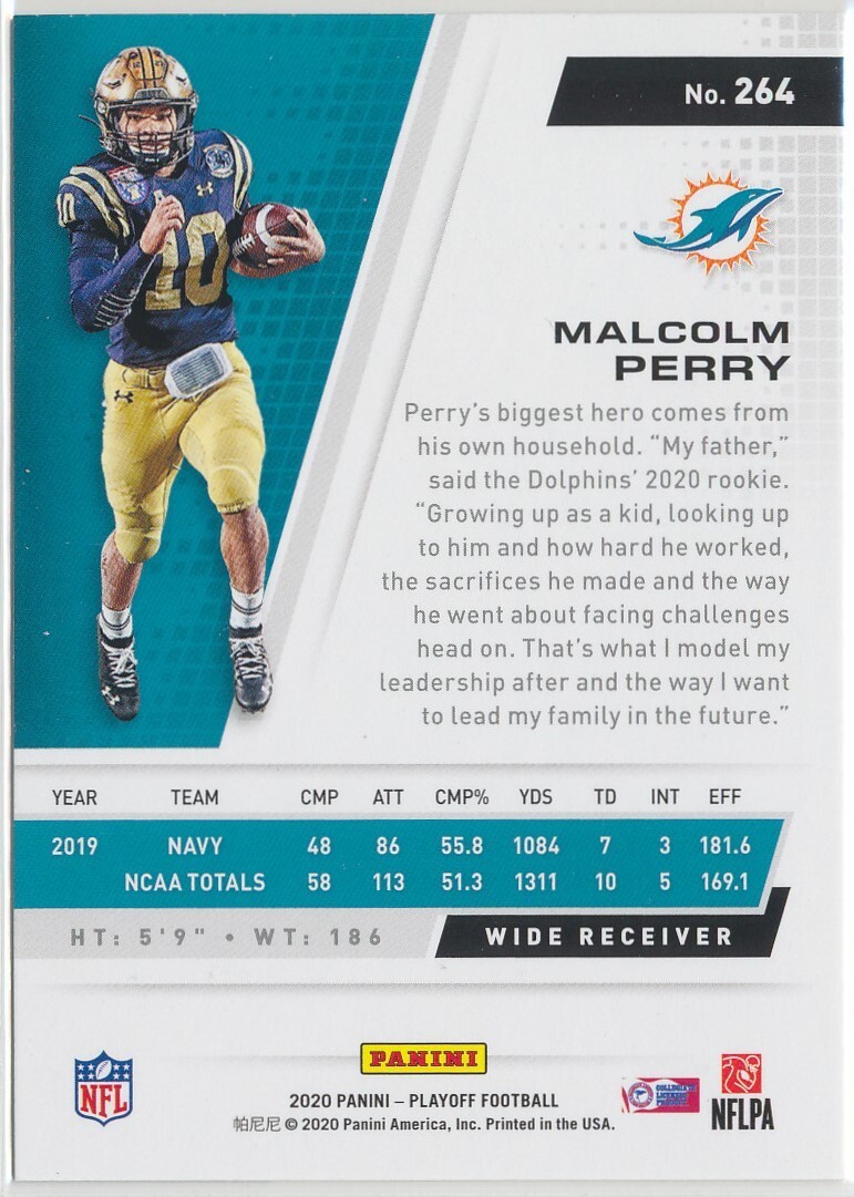 Malcolm Perry 2020 Panini Playoff Football #264 Miami Dolphins ROOKIE ...