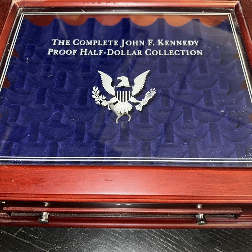 John F Kennedy Proof US Half Dollar Coin Collection Wooden Display Case ...