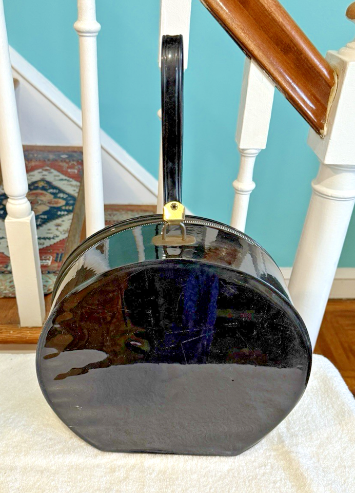 1961 Vintage Barbie and Midge Round Black Hatbox Carry Case Doll Case ...