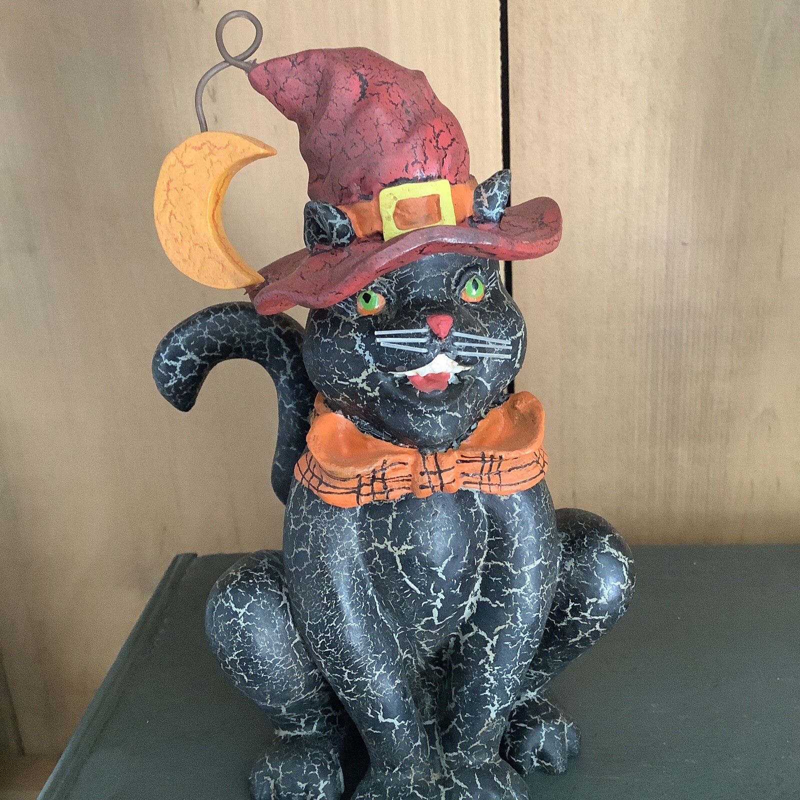 6” Halloween black cat witches hat witch moon bowtie figurine | eBay