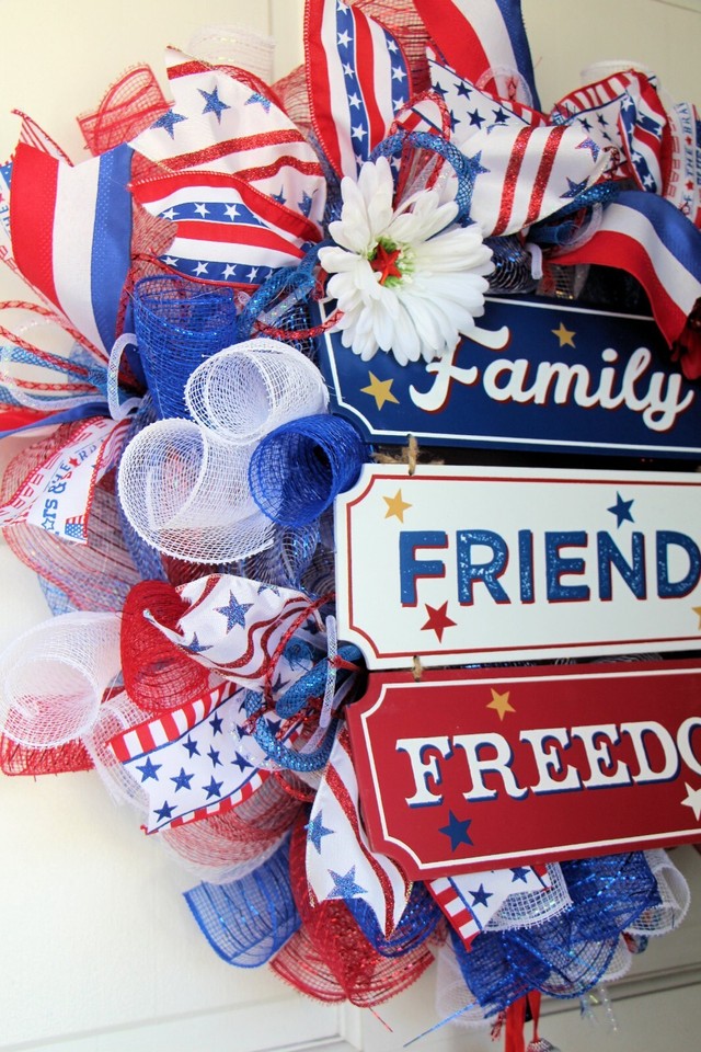 Patriotic Mesh Wreath, Family Friends Freedom Door Decor | eBay