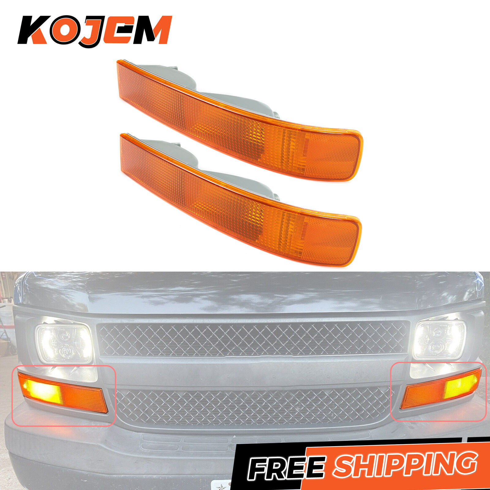 2PCS Bumper Parking Turn Signal Lights Amber For 03-25 Chevy Express ...