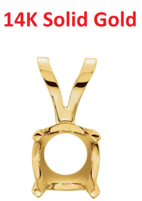 14K Solid Yellow Gold Round Pendant Setting Solid Base Pendant Mounting ...