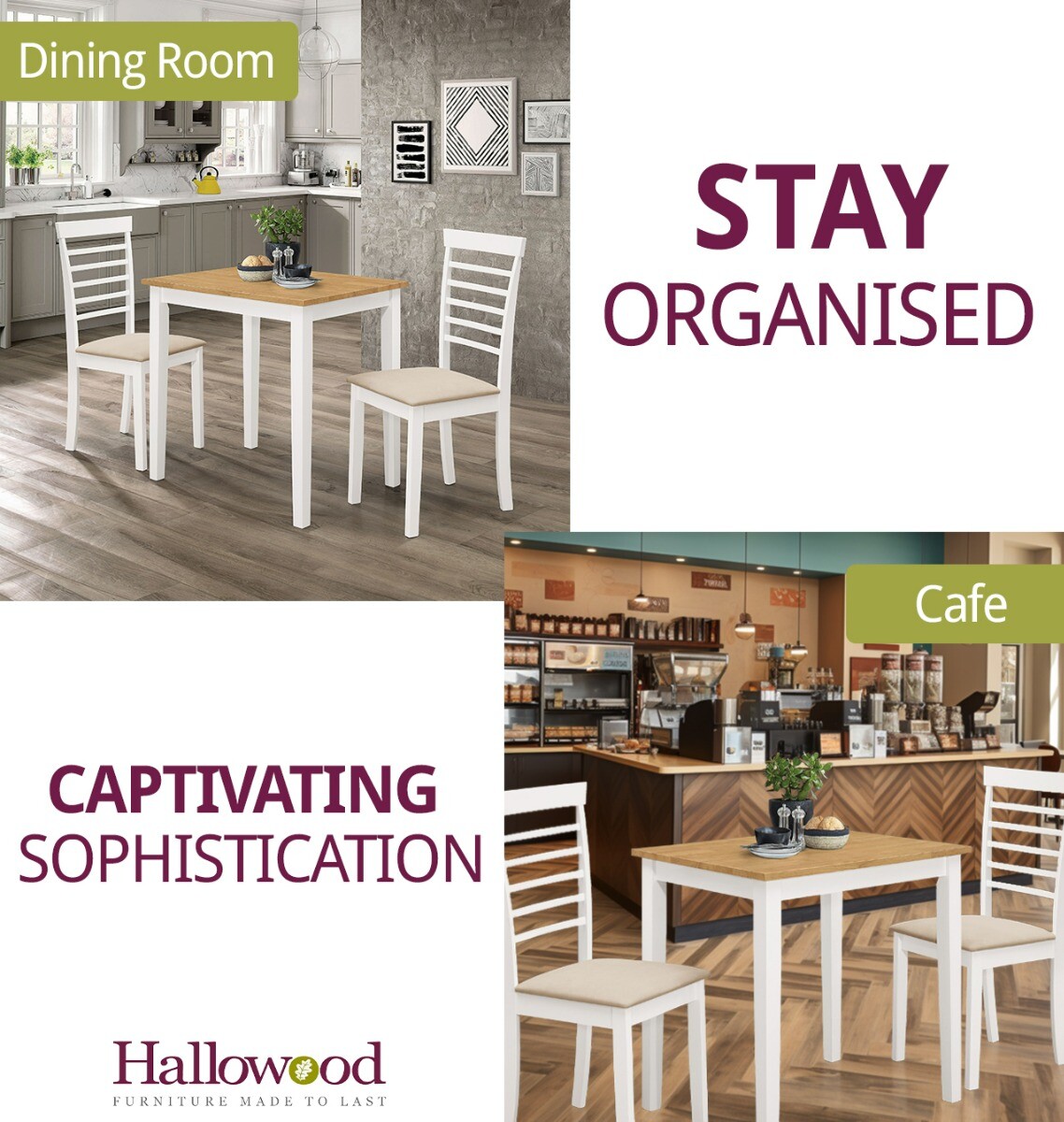 Small Dining Table in White & Oak Finishing, Solid Wood Breakfast ...