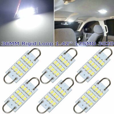6x White Festoon 36mm 12LEDs 3020 Rigid Loop LED Dome Door Interior ...
