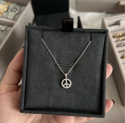 David Yurman 18K White Gold Diamond Peace Sign Pendant Necklace | eBay