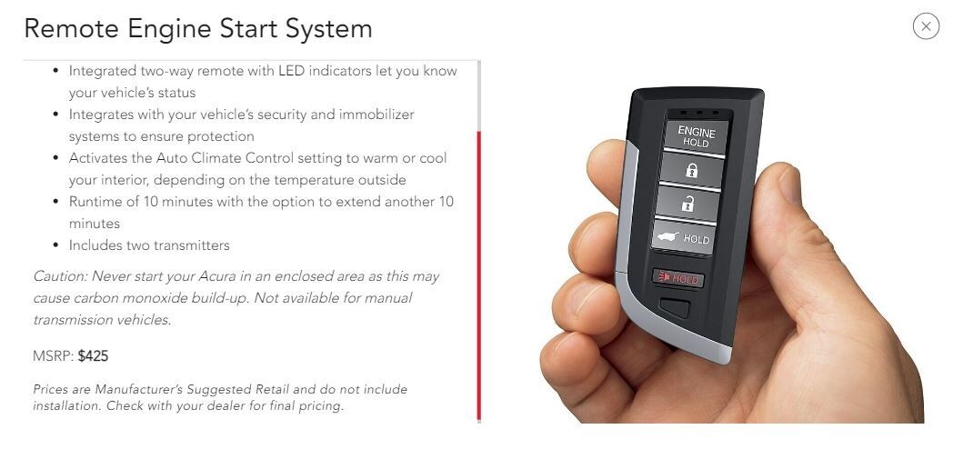 Acura Remote Engine Start Original Remote Engine Starter System