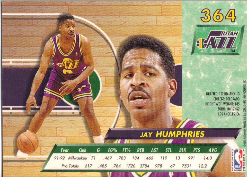G) 1992-93 Fleer Ultra NBA Basketball Trading Card Jay Humphries# 364 ...