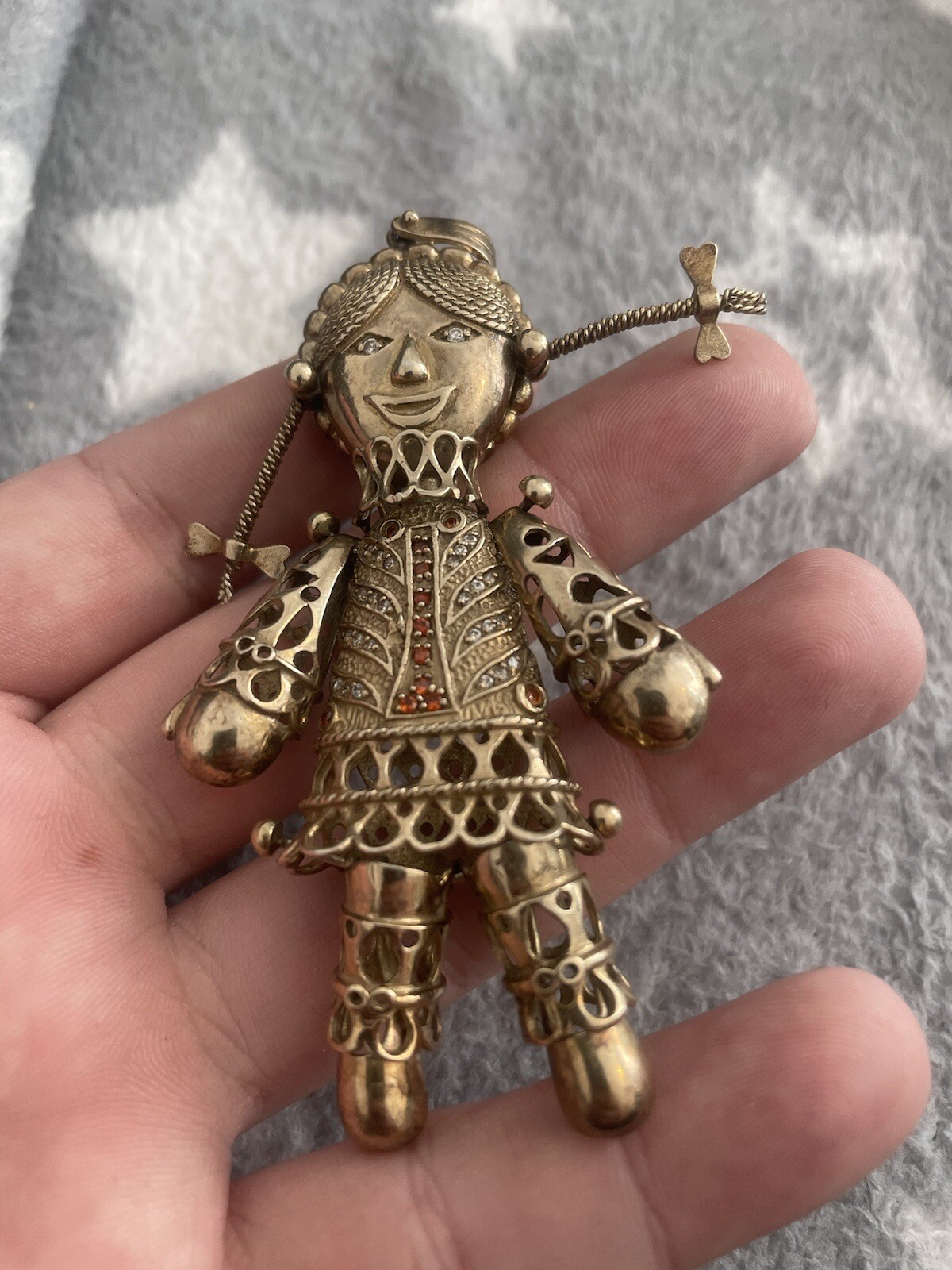 LARGE STERLING SILVER GILT RAG DOLL PENDANT 38 GRAM 8… - Gem