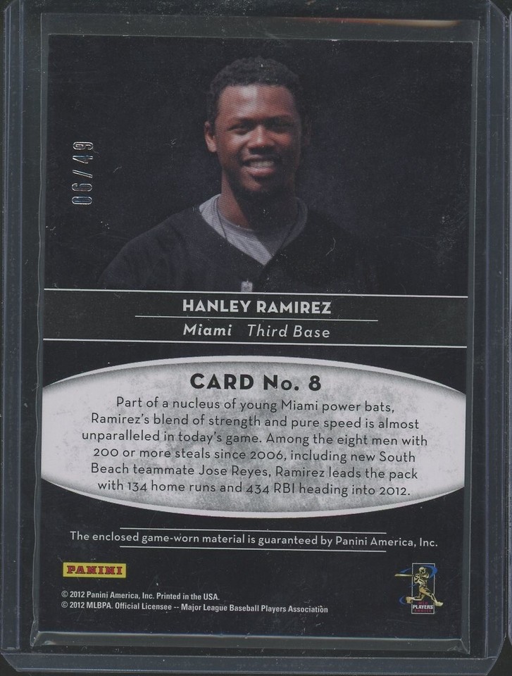 2011-12 Panini Leaf Limited Hanley Ramirez 4 Color Game Used Jersey /49 ...