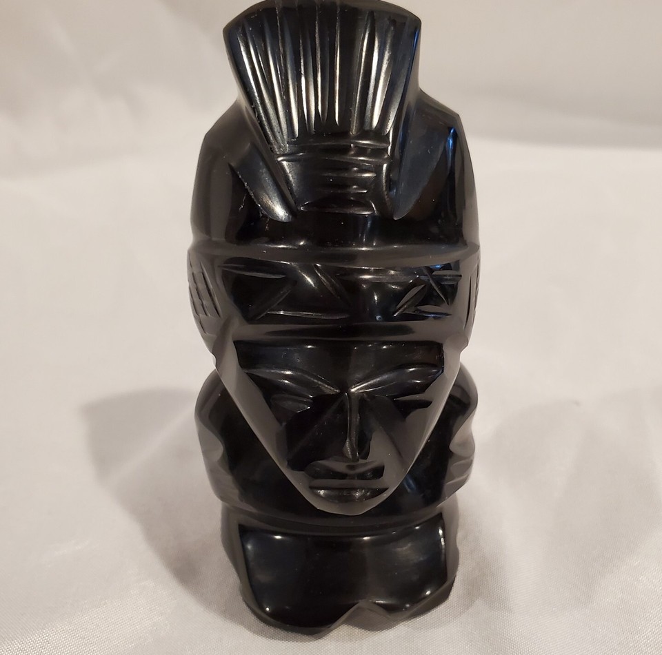 Black Onyx Obsidian Carved Heavy Statue Aztec Mayan Stone Figure Tiki ...