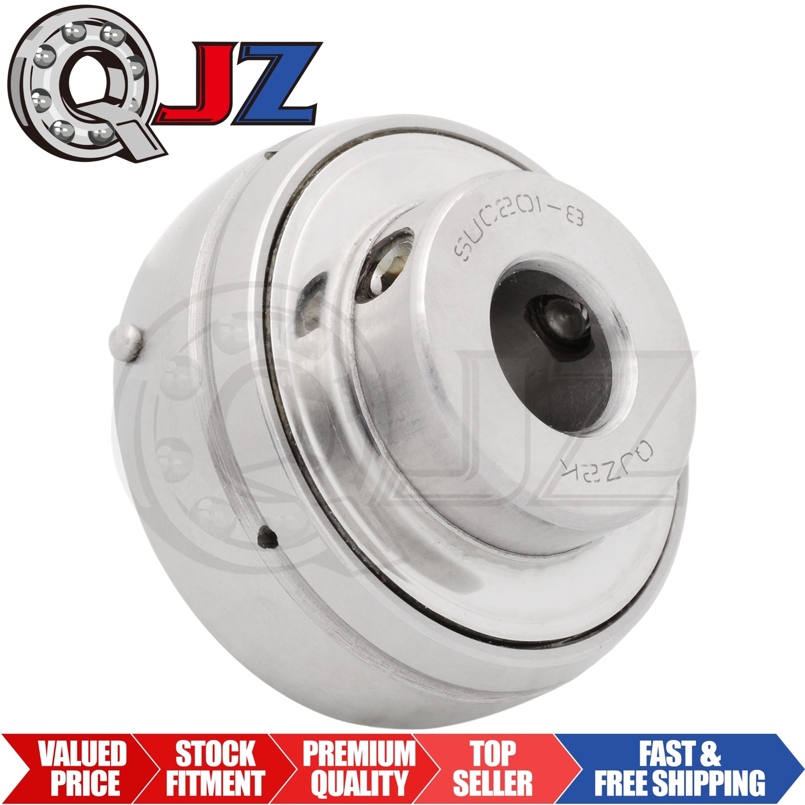 [Qty.1] SUC201-8 Stainless Insert Bearing w/ Set-Screw Lock [1/2" ID x ...