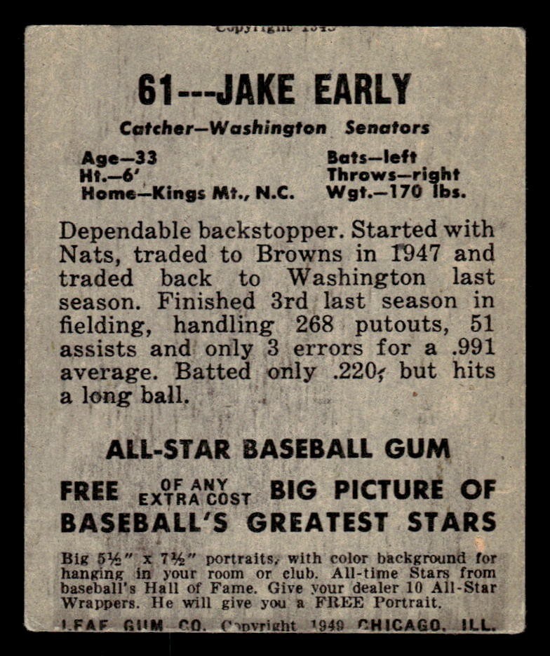 1948 Leaf Baseball #61 Jake Early GD | eBay