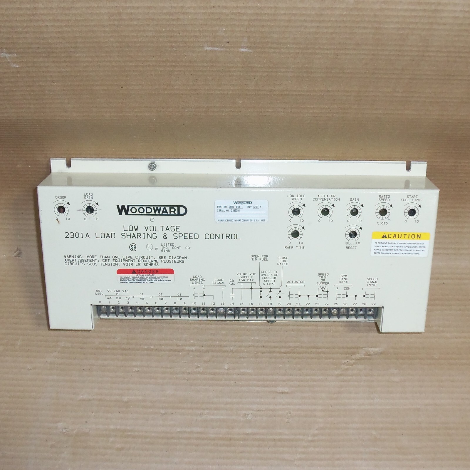 WOODWARD 9905-068 LOW VOLTAGE 2301A LOAD SHARING & SPEED CONTROL 90 ...