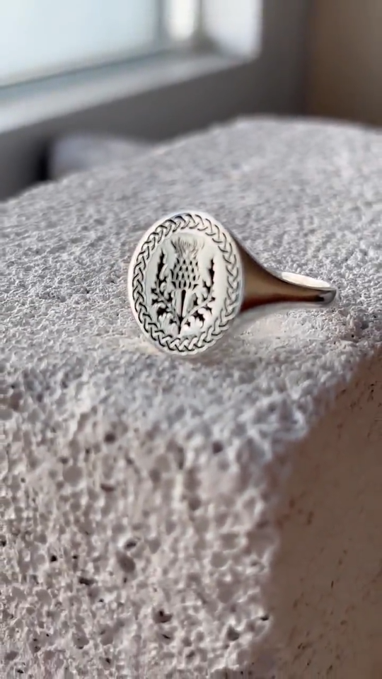 Scottish Thistle Engraved Signet Ring 925 Sterling Silver Ring US Duty ...