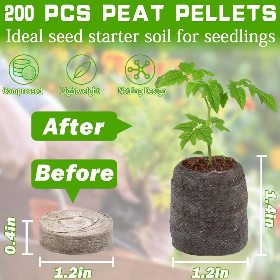 200 Pcs (30mm) Peat Pellet Fiber Soil Plant Seed Starters- Pellets Pods ...