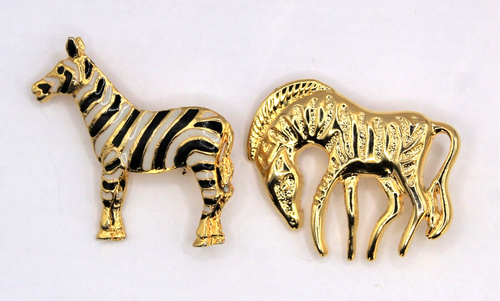 Lot of Two Vintage Costume Jewelry Enamel Zebra Pins Brooch gold tone ...